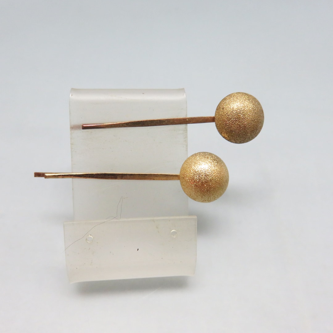Pair of Vintage Textured Gold Ball Bobby or Hair Pins, Goldtone Metal ...