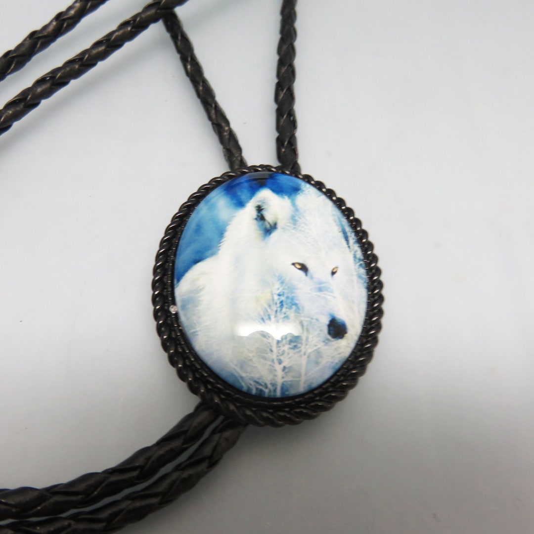 White Wolf Bolo Tie: Glass Winter Tree Scene, Black Metal - Etsy