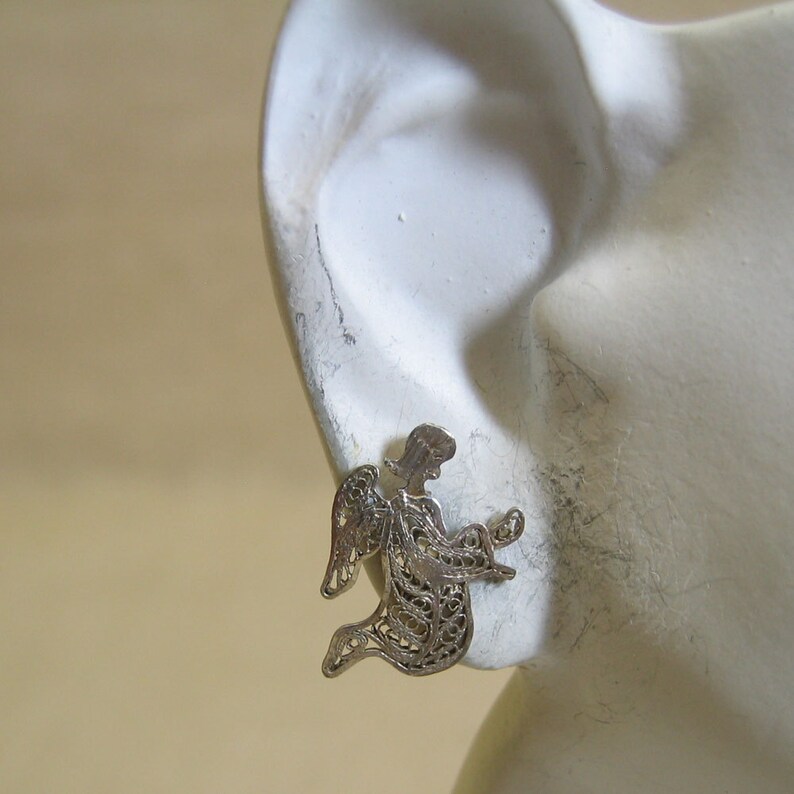 Sterling Wirework Angel Pierced Earrings Vintage Christmas | Etsy