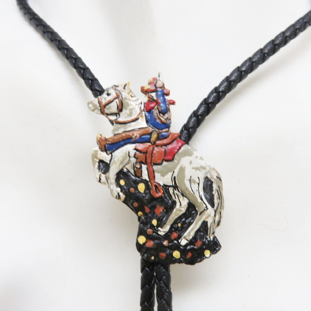 Cowboy and White Horse Painted Wood Bolo Tie, True Cowboy Spirit - Etsy