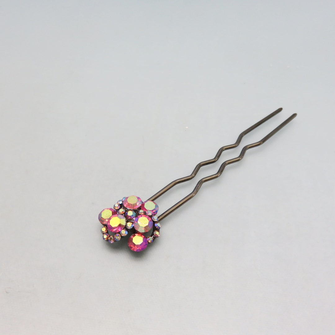 Red Rhinestone Hair Pin, Dark Metal, 4 1/4 Inches Long - Etsy