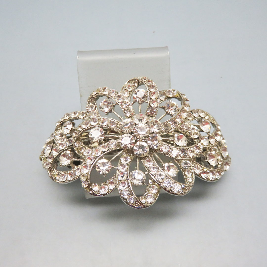Killer White Rhinestone Hair Barrette, Vintage Rhinestone Barrette, Big ...