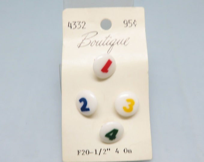 Tiny Realistic Number Buttons, Vintage Children's Buttons, Set of 4 ...