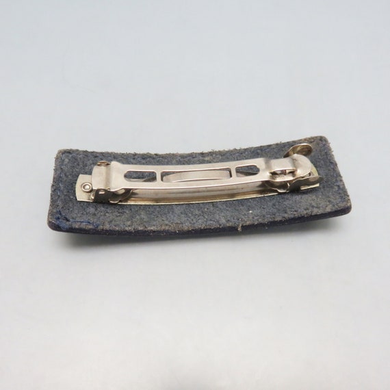Navy Blue Tooled Leather Hair Barrette, Vintage, West… - Gem