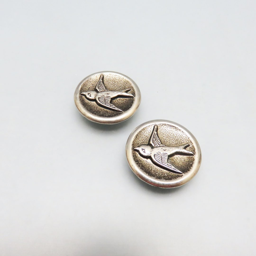 Set of 2 Metal Swallow Bird Buttons, Vintage Metal Buttons, 7/8ths ...