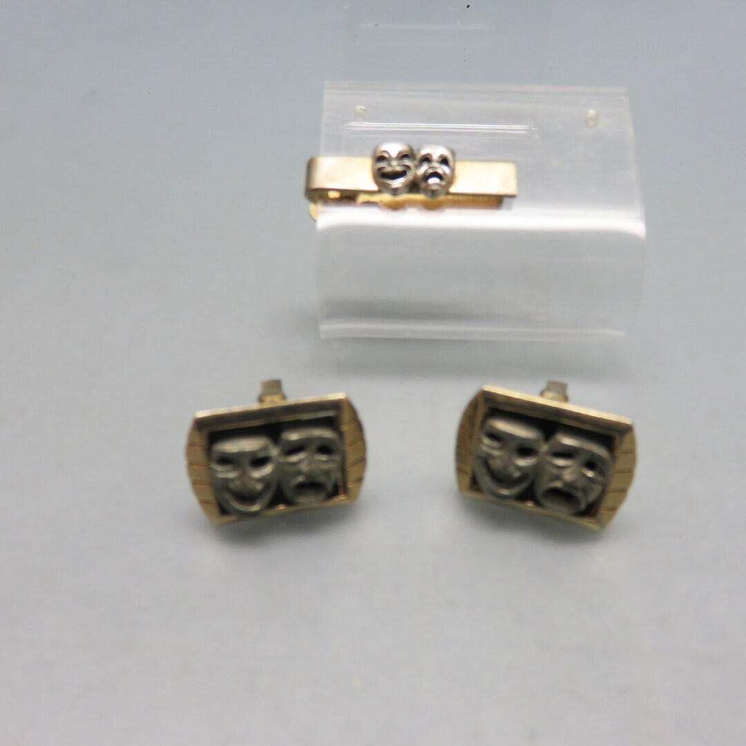 Vintage Comedy and Tragedy Masks Cufflinks and Tie Clip, Thespian Mask ...