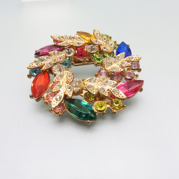 Multi Color Rhinestone Brooch, 1960s Vintage Layed B… - Gem