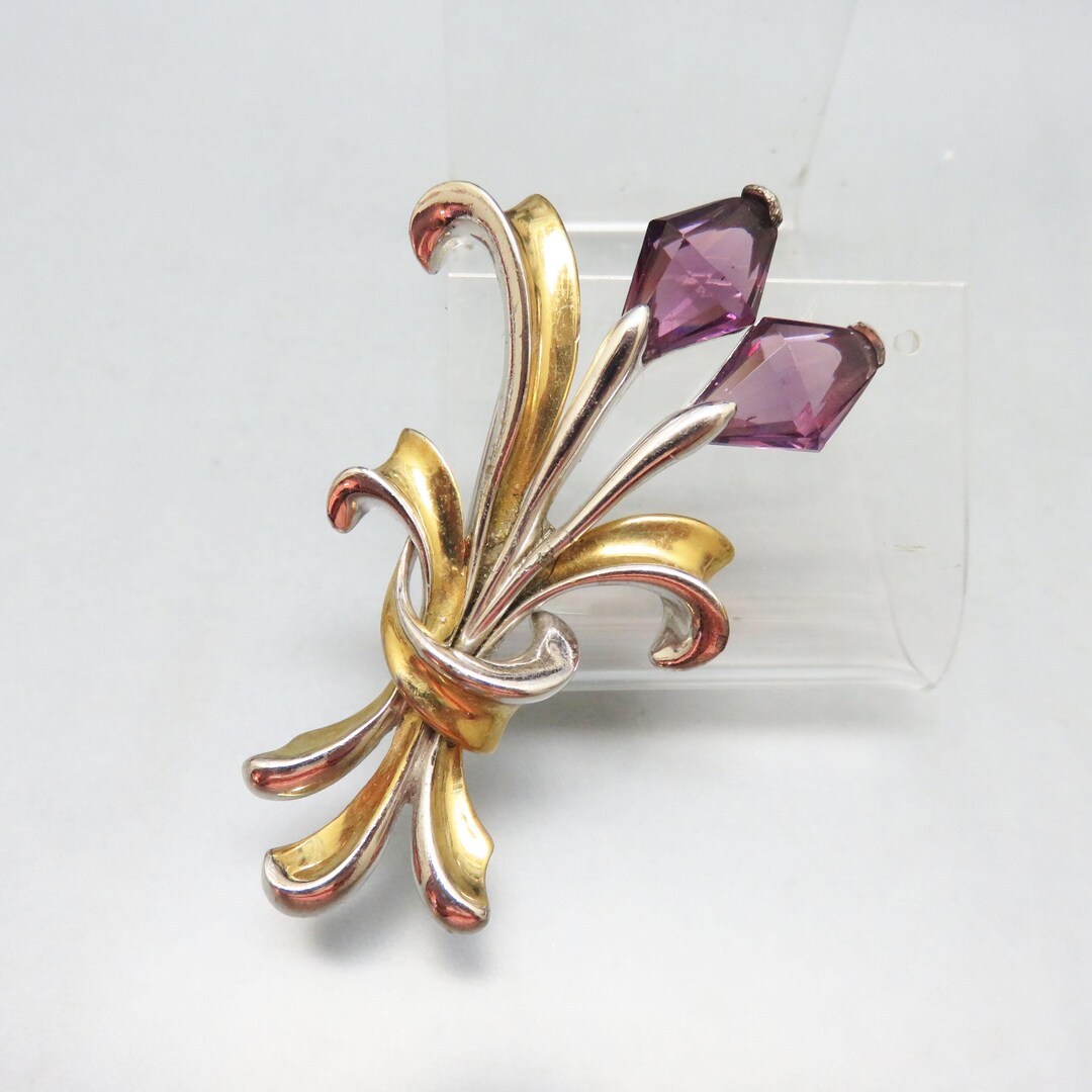 Vintage Retro Modern Brooch - Glass Stone Floral Costume Jewelry - Etsy