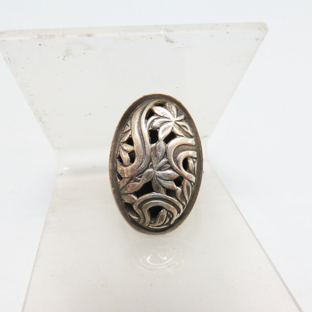 Domed Cut Out Vines Sterling Silver Ring, Size 6.75, Adjustable - Etsy