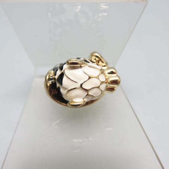 1980s Snow Leopard Head Costume Ring, Black and White… - Gem