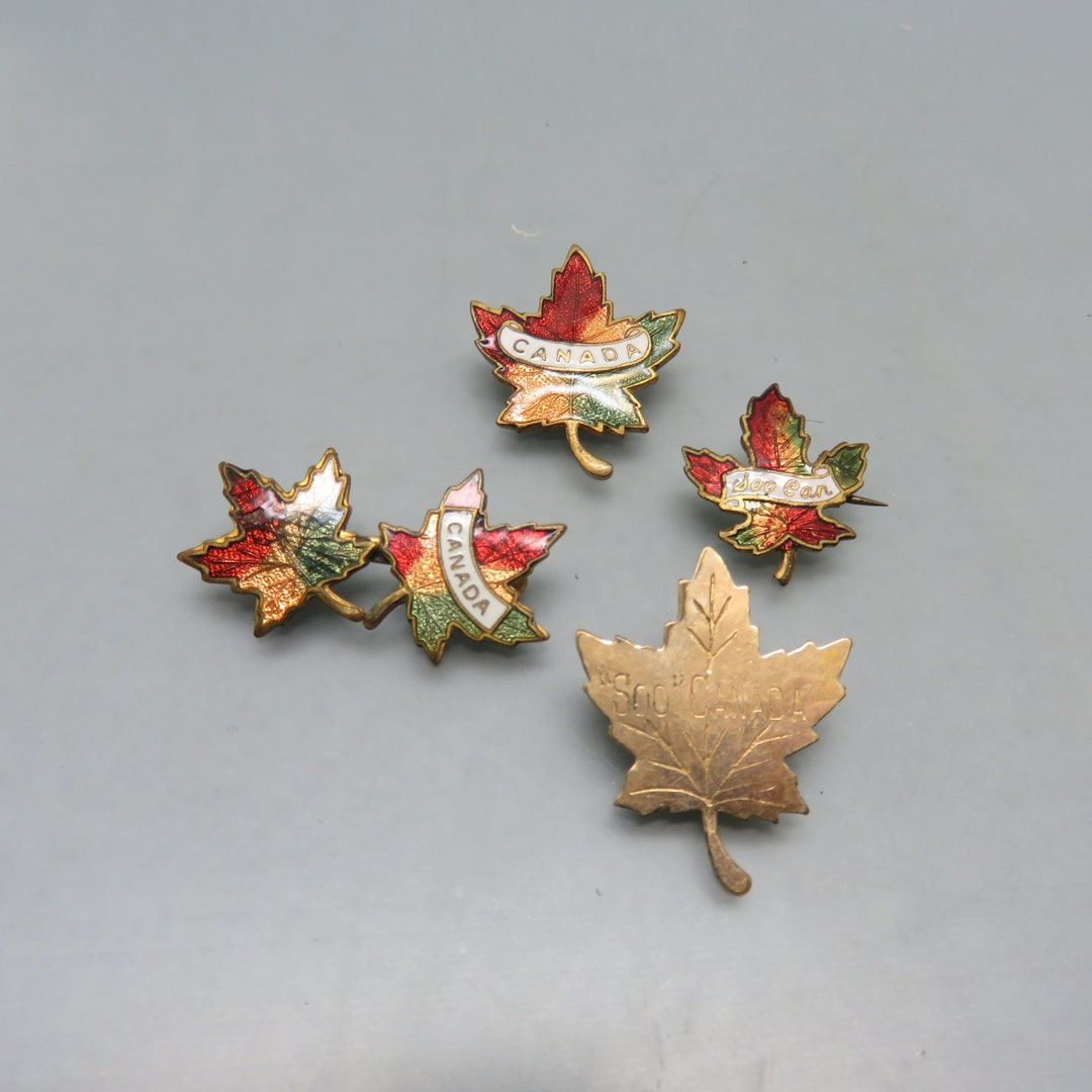 Vintage Guilloche Enamel Canadian Maple Leaf Pins, 4 Vintage Canada Pin ...