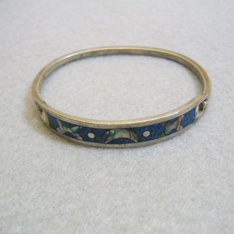 Abalone Alpaca Hinged Bangle Bracelet Blue Sodalite Mosaic - Etsy