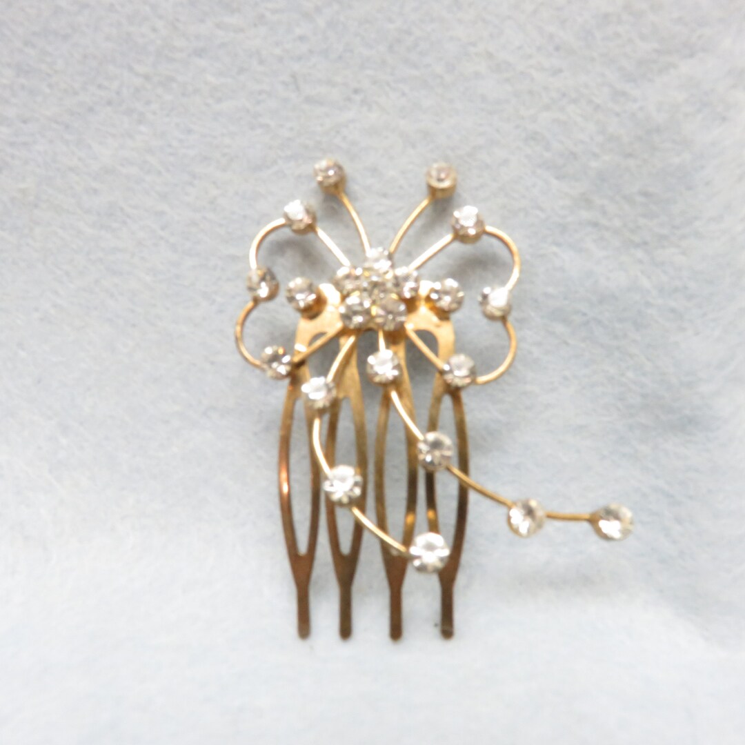 Vintage Rhinestone Hair Comb: 1960s Goldtone Floral Hair Accessory - Etsy