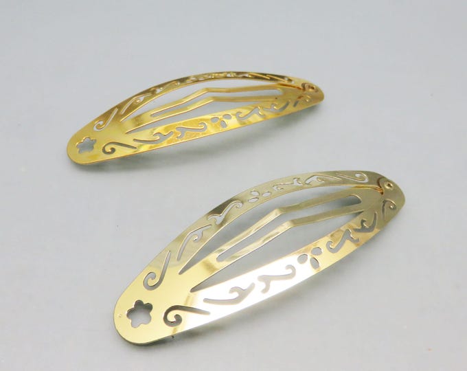 Vintage Filigree Golden Hair Clips, Pair of Fancy Gold Barrettes - Etsy