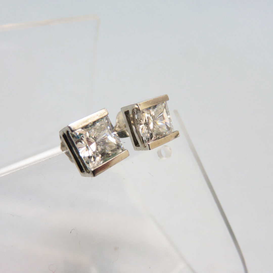 1 Carat Clear CZ Pierced Earrings, Sterling Silver, Fiery Gems, Emerald ...