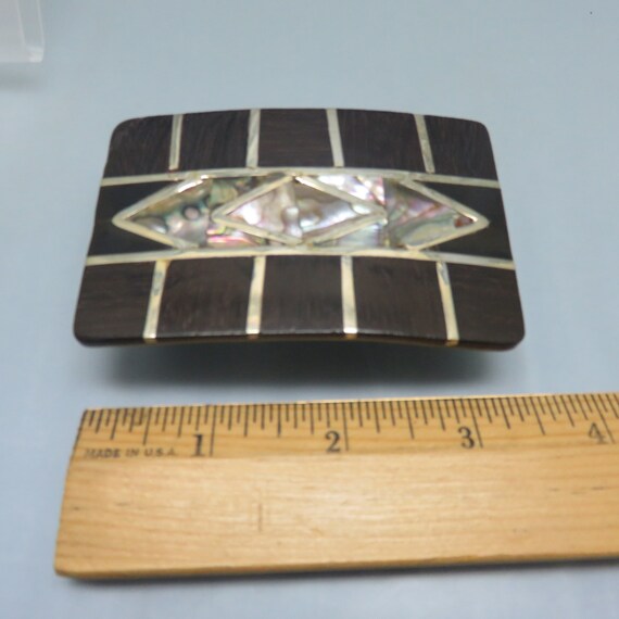 1970s Inlay Gray Abalone Shell Belt Buckle, Mexican W… - Gem