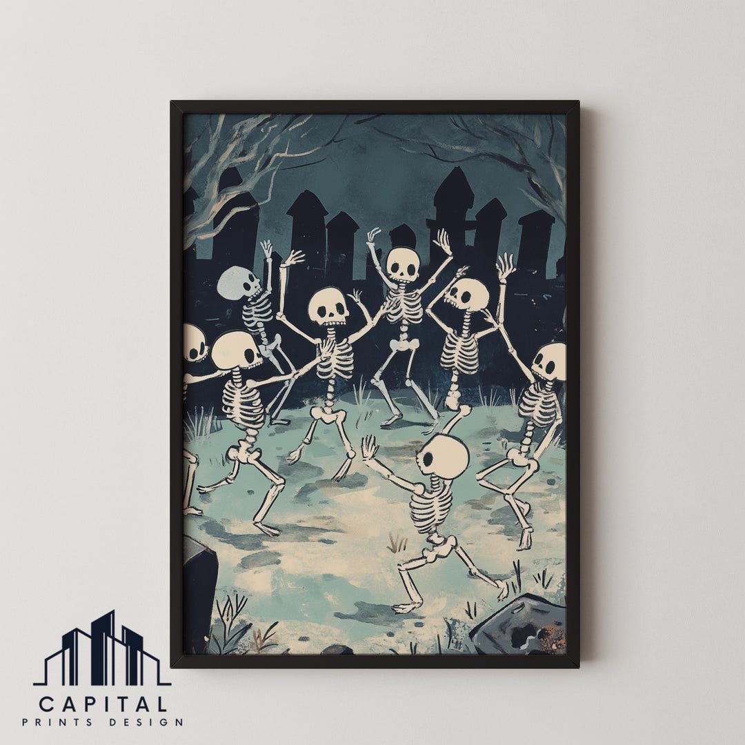 Vintage Skeleton Dance Print - 1930s Cartoon Style Artwork, Old-style ...