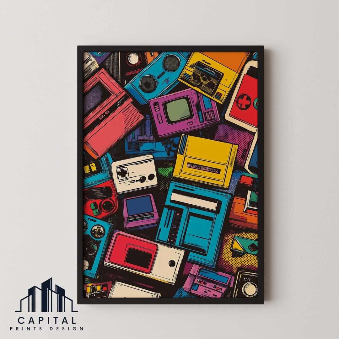 Retro Game Console Collage Printable - Colorful Vintage Gaming Decor ...