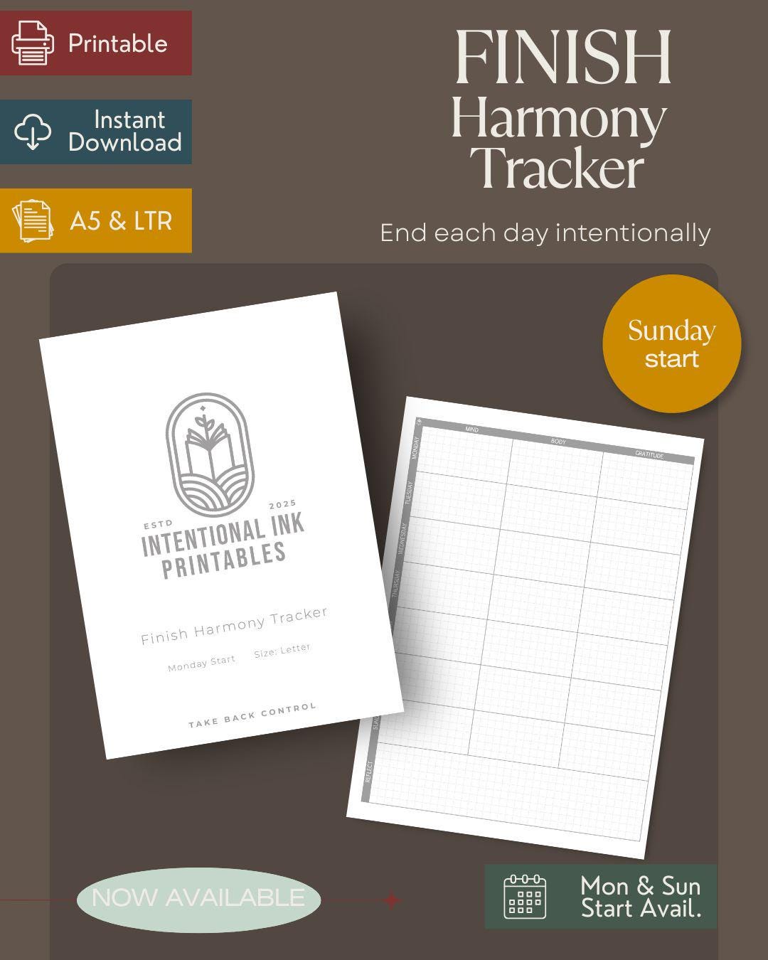 Finish Harmony Tracker Printable | Evening Reflection & Gratitude Page ...