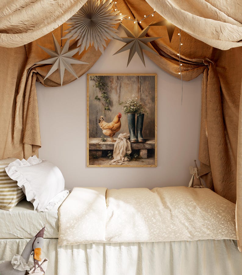 Rustic Chicken Wall Art Print | Farm Still Life, Country Cottage Decor ...