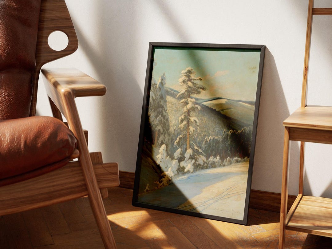 Vintage Snowy Mountainscape Art Print | Rustic Winter Wall Decor ...