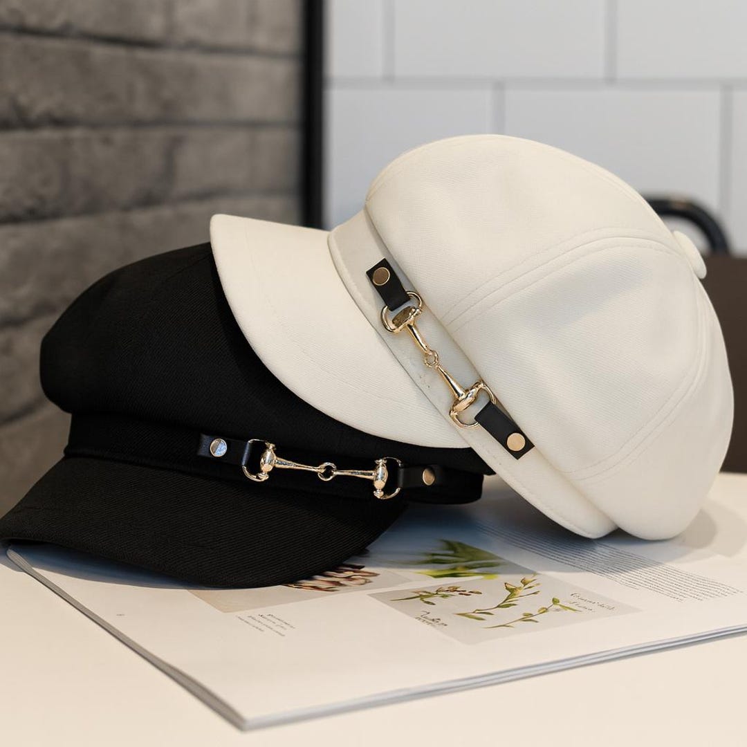 Octagonal Newsboy Hat / Painter’s Cap – Beige Gold Accent, Spring ...