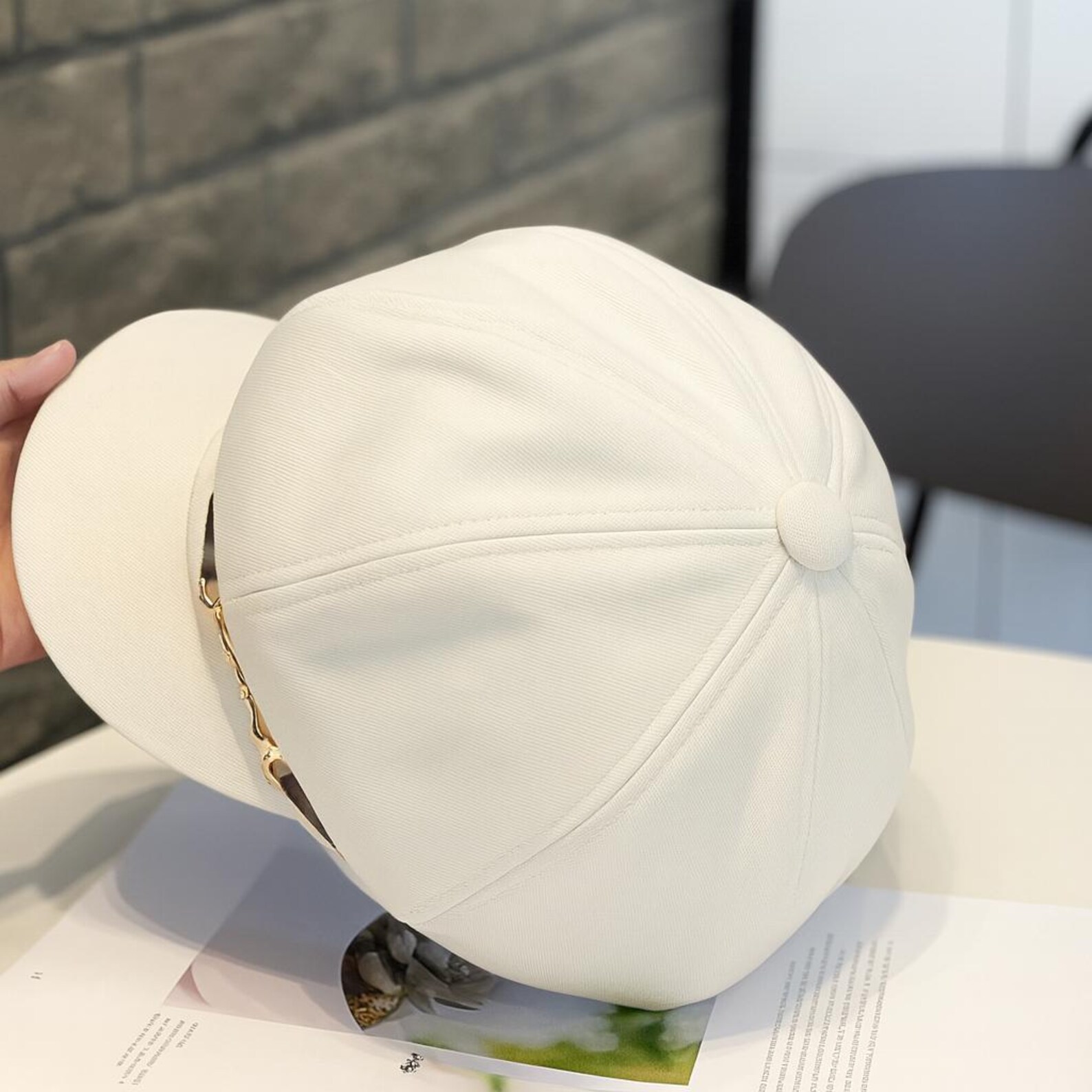 Octagonal Newsboy Hat / Painter’s Cap – Beige Gold Accent, Spring ...