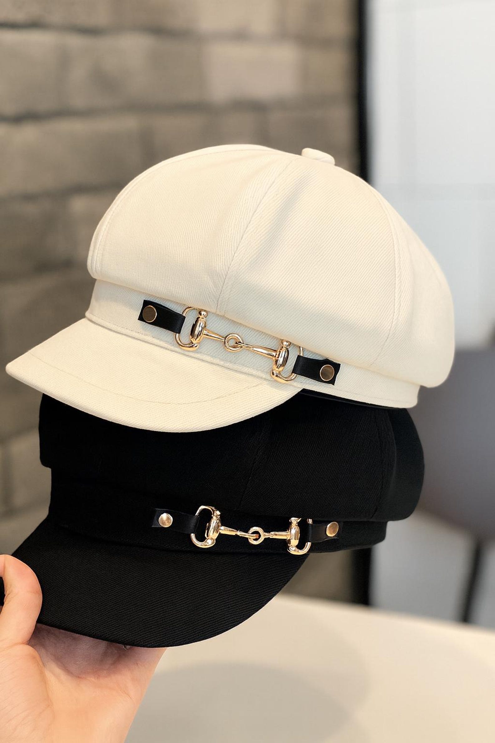 Octagonal Newsboy Hat / Painter’s Cap – Beige Gold Accent, Spring ...