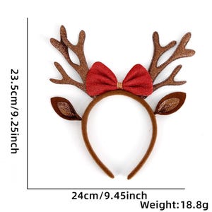 Christmas Reindeer Antlers Headband With Bow – Festive Holiday Hair ...