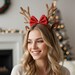 Christmas Reindeer Antlers Headband With Bow – Festive Holiday Hair ...