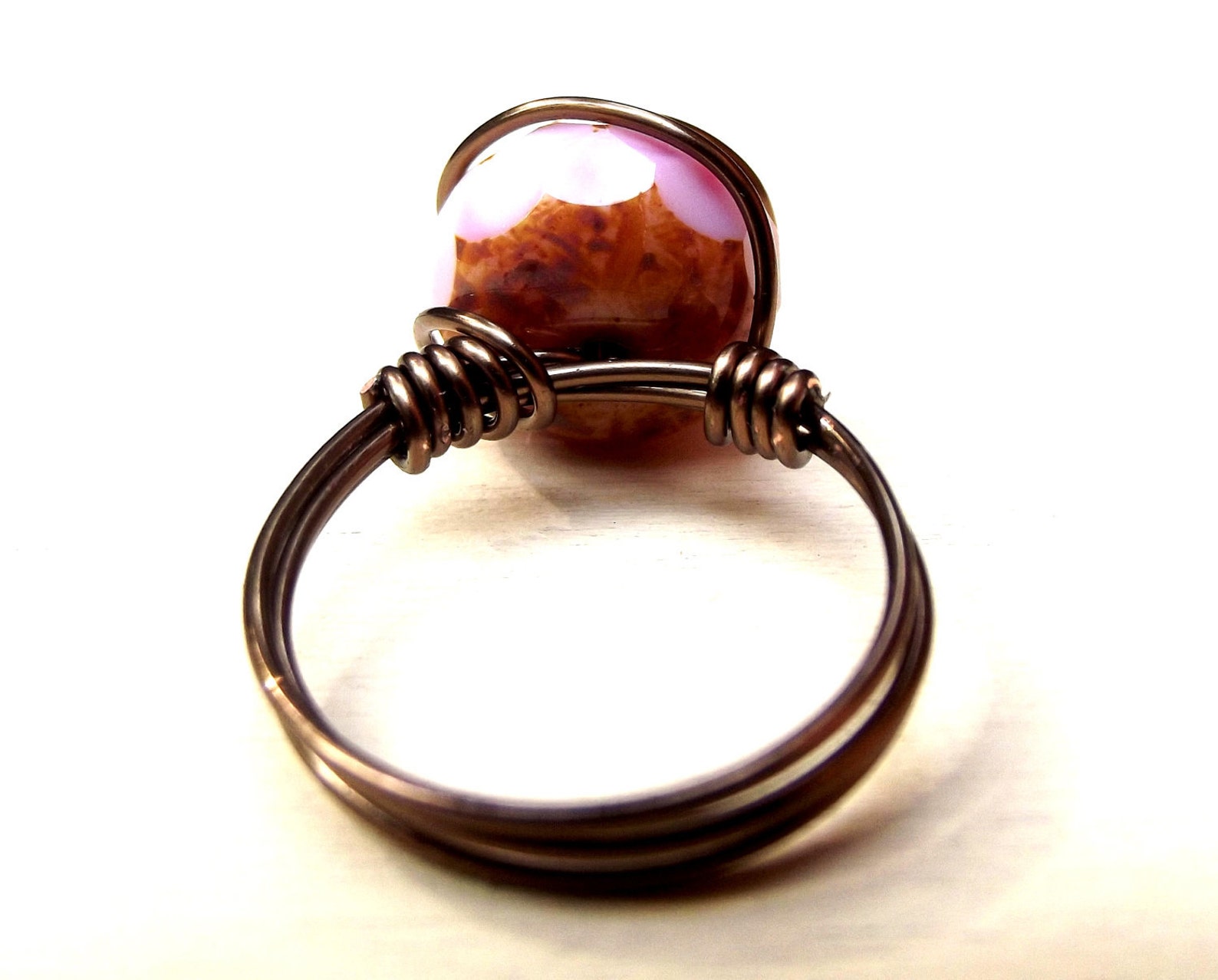 Pink and Brown Ring: Antiqued Brass Wire Wrapped Swirl Ring - Etsy