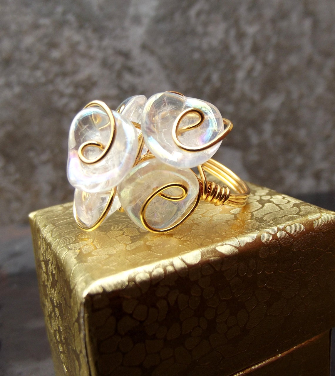 Large Flower Bouquet Ring: Floral Wedding Ring Gold Wire | Etsy