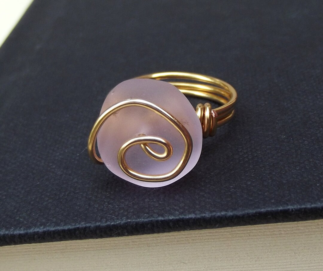 Pink Sea Glass Ring: 24K Gold Swirl Spiral Wire Wrapped Blush Rose ...