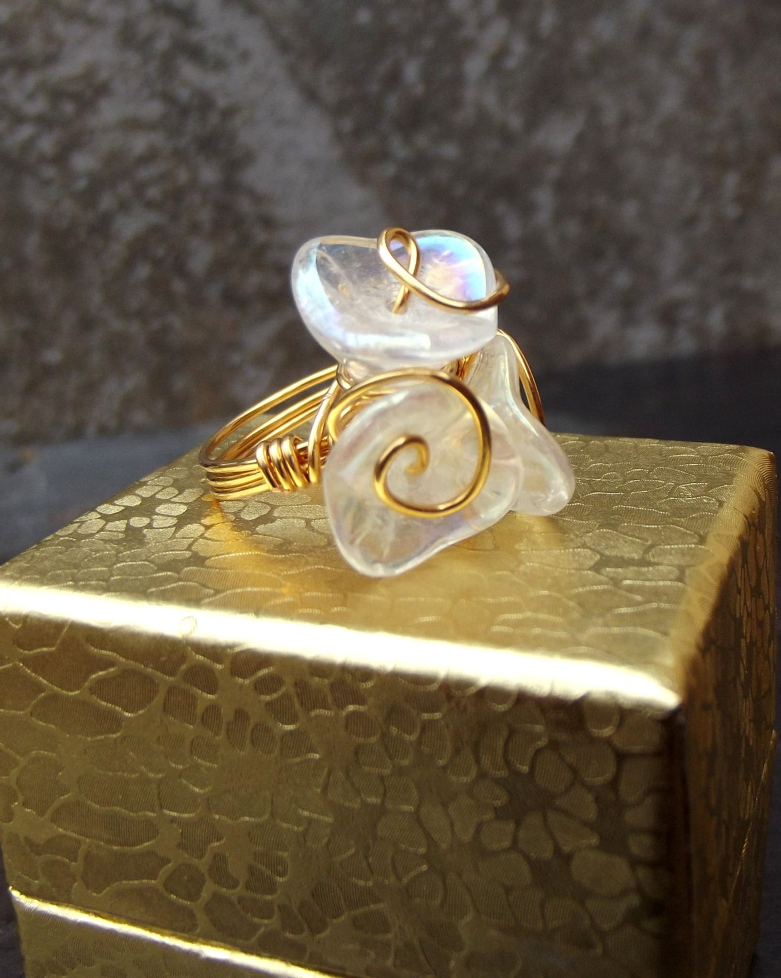 Crystal Flower Ring: Floral Wedding Jewelry, Bridal Bouquet Ring, Gold ...