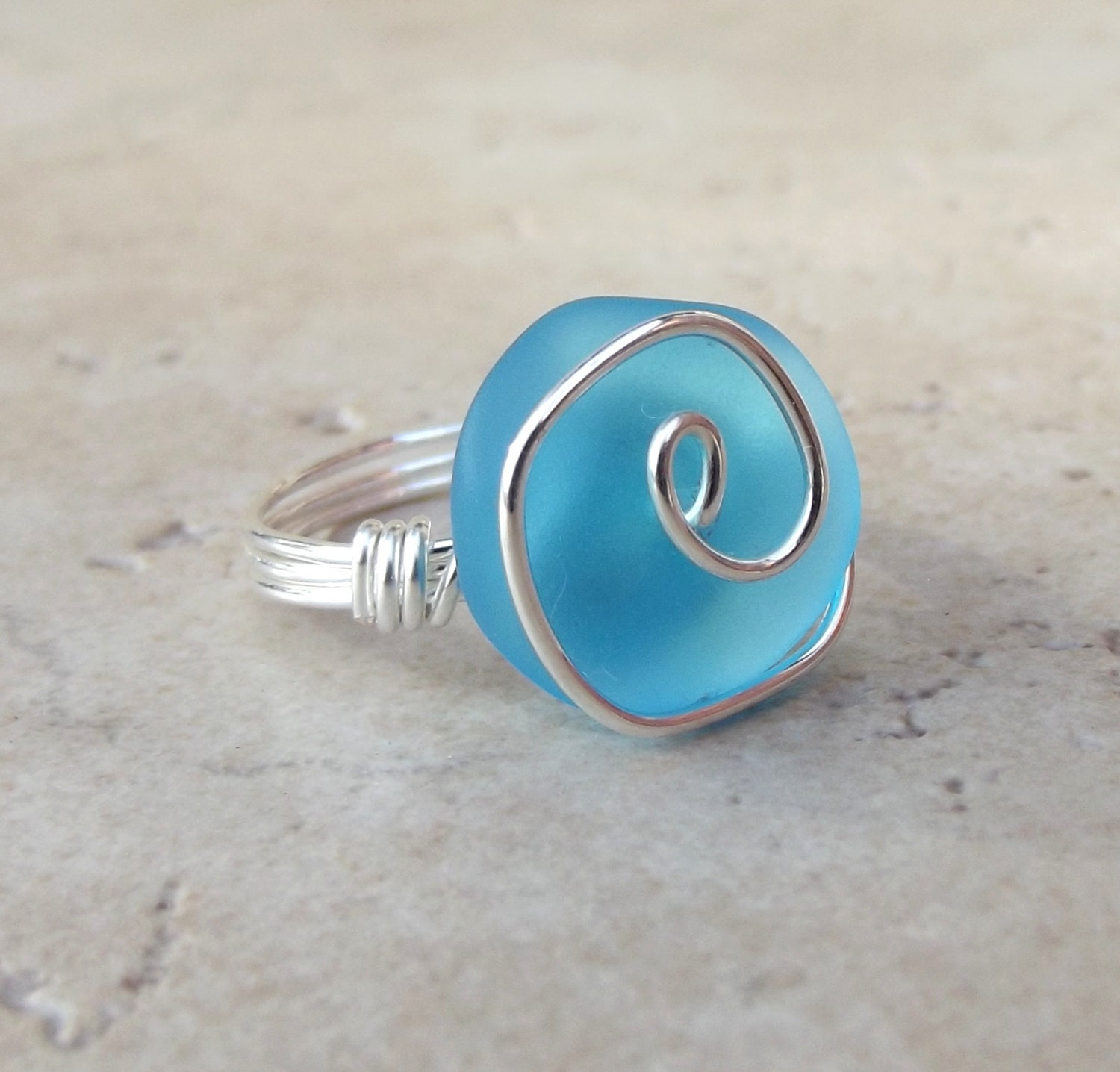 Deepest Ocean Blue Ring: Fine Silver Swirl Ring Wire Wrapped - Etsy