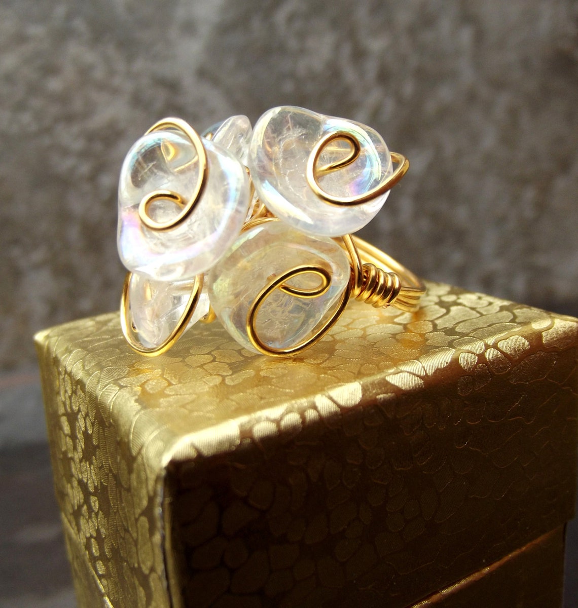 Large Flower Bouquet Ring: Floral Wedding Ring Gold Wire | Etsy