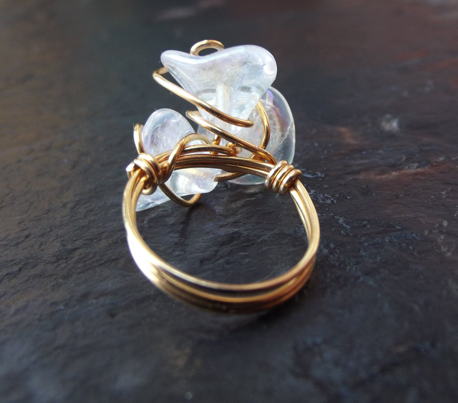 Crystal Flower Ring: Floral Wedding Jewelry, Bridal Bouquet Ring, Gold ...