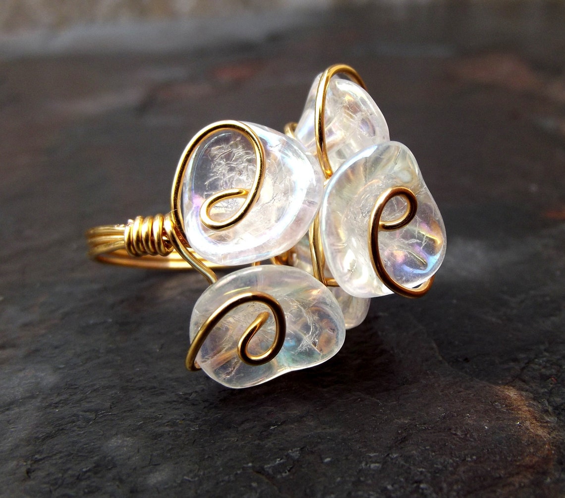 Large Flower Bouquet Ring: Floral Wedding Ring Gold Wire | Etsy