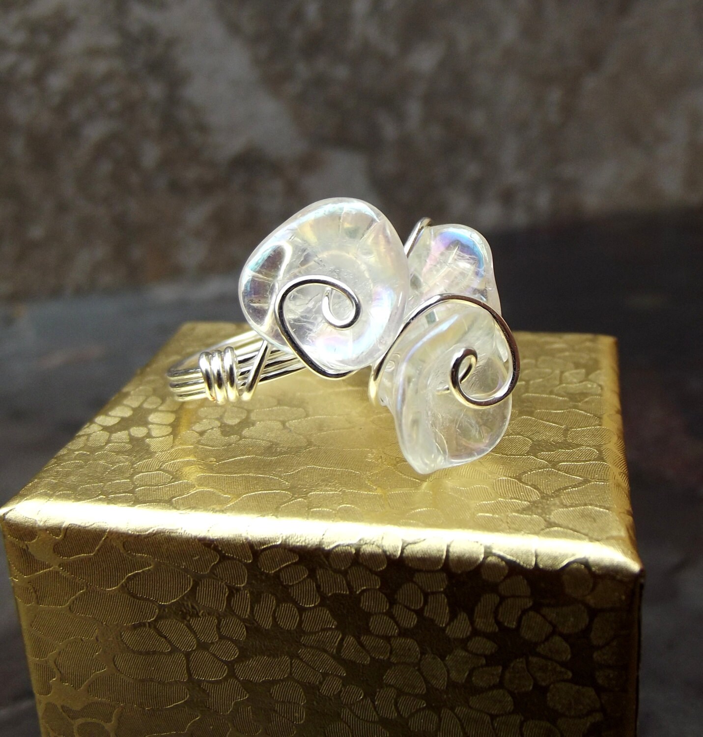 Crystal Flower Ring: Floral Wedding Jewelry, Bridal Bouquet Ring, Gold ...