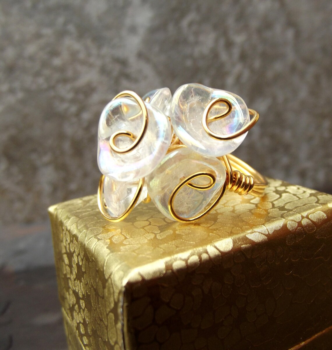 Large Flower Bouquet Ring: Floral Wedding Ring, Gold Wire Wrapped ...