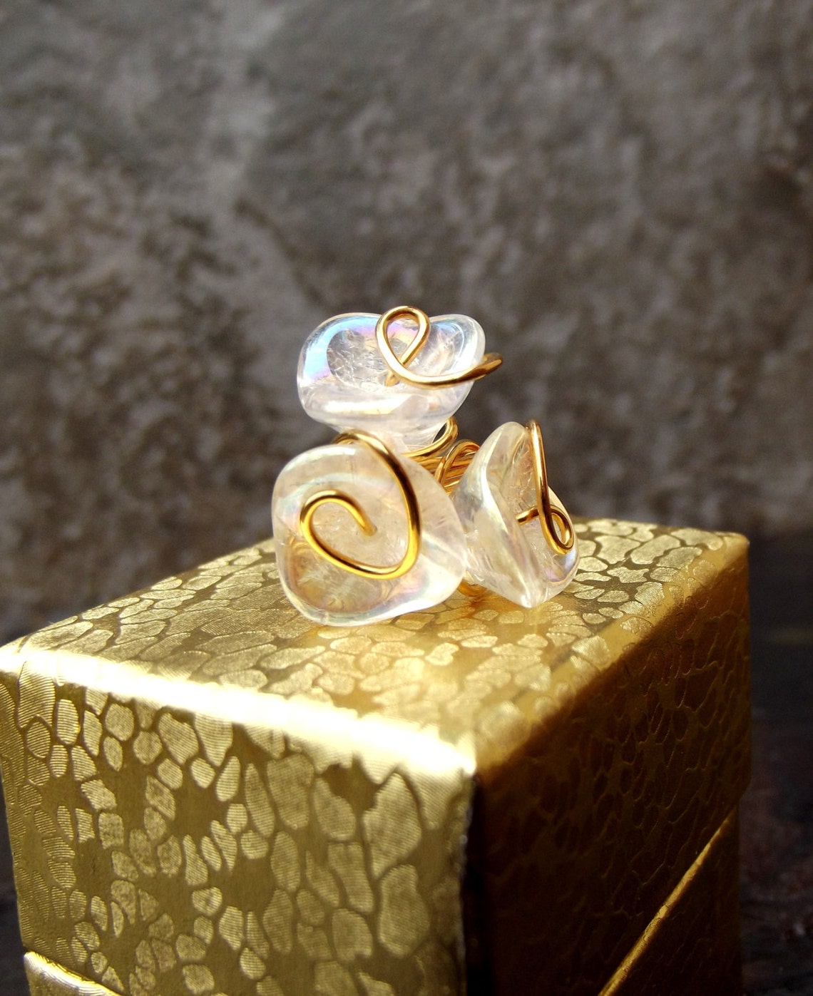 Crystal Flower Ring: Floral Wedding Jewelry, Bridal Bouquet Ring, Gold ...