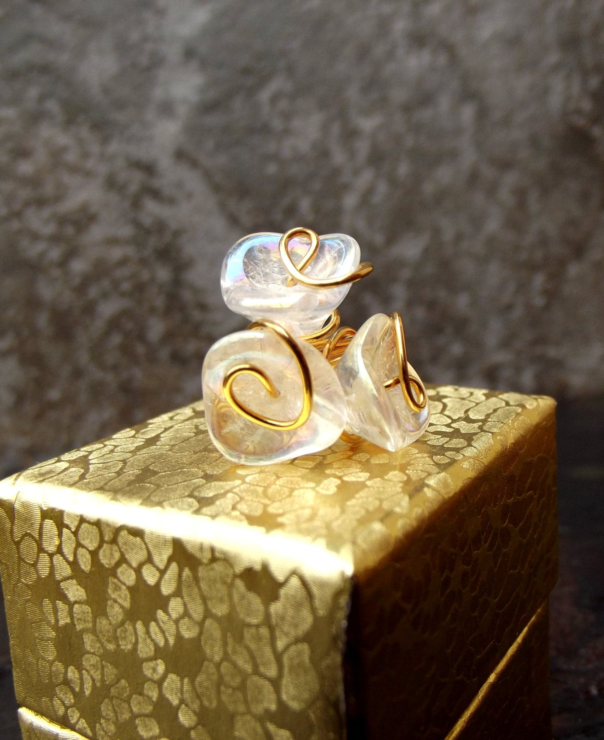 Crystal Flower Ring: Floral Wedding Jewelry, Bridal Bouquet Ring, Gold ...