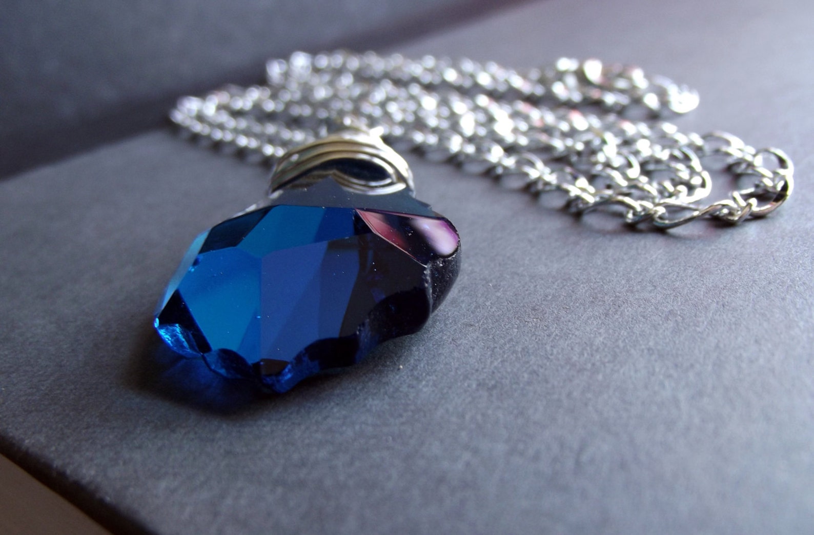 Large Blue Crystal Necklace: Extra Long Silver Chain Necklace - Etsy