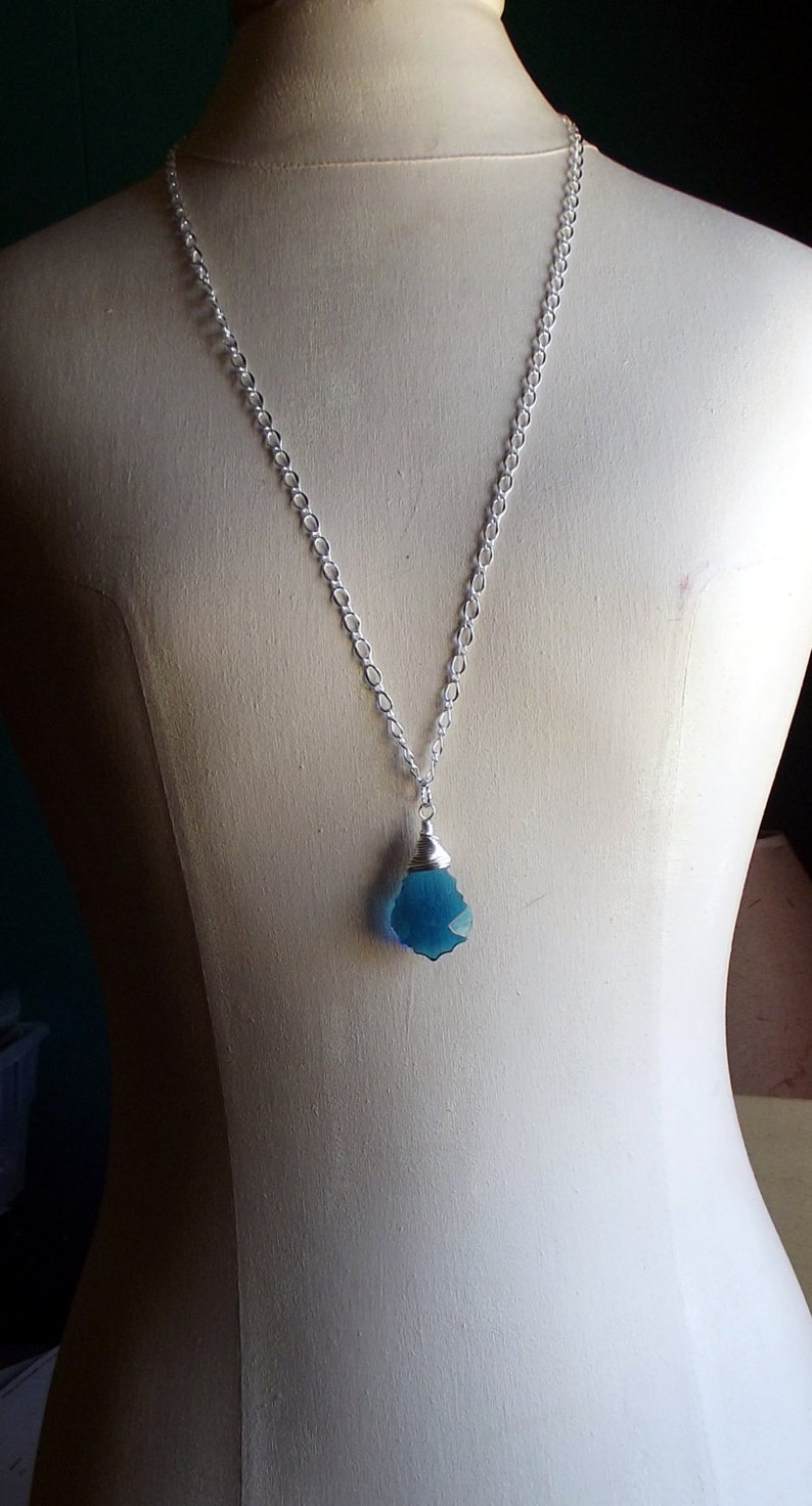 Large Blue Crystal Necklace: Extra Long Silver Chain Necklace - Etsy