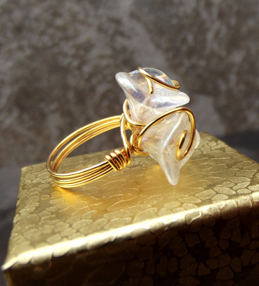 Crystal Flower Ring: Floral Wedding Jewelry, Bridal Bouquet Ring, Gold ...