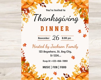 Thanksgiving Dinner Invitation Template, Editable Let's Give Thanks ...