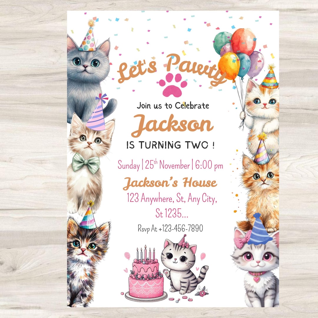 Editable Cat Birthday Invitation, Kitty Cat Birthday Invitation, Are ...
