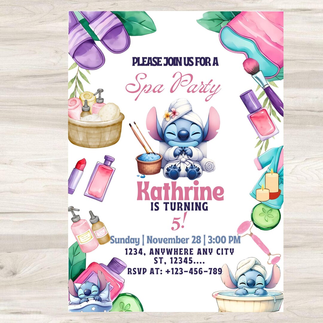 Stitch Spa Party Invitation | Pastel Gradient Birthday (digital) - Etsy