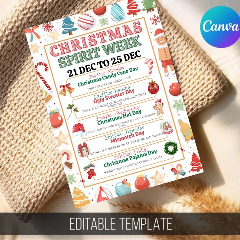 Merry & Bright Spirit Week Template | Holiday Spirit Week Flyer ...