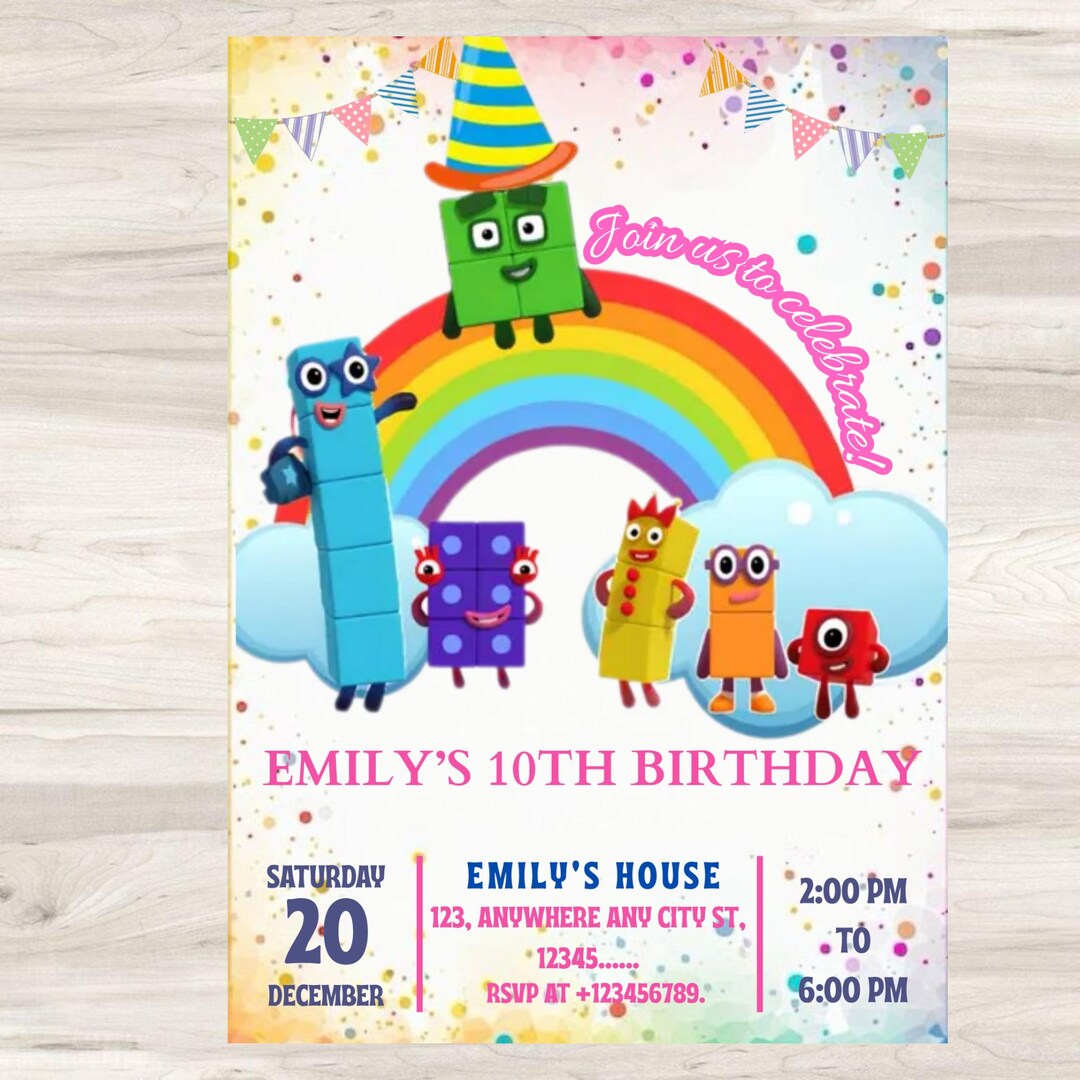 Editable Number Blocks, Birthday Invitation, Printable Birthday Party ...